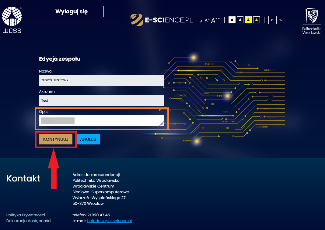 Usługa do zarządzania użytkownikami E-SCIENCE.PL | Dokumentacja WCSS